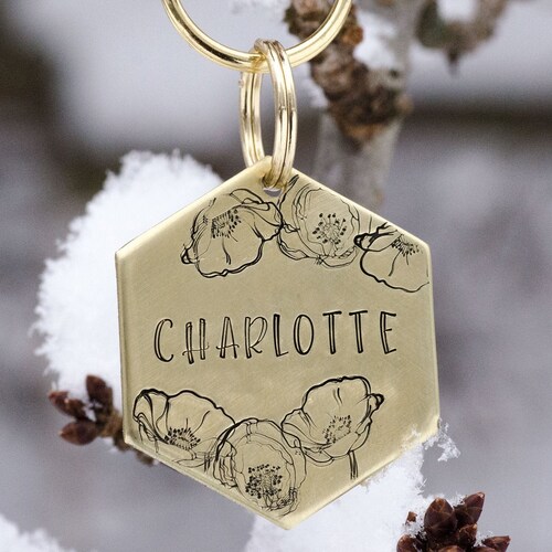Poppies Dog Tag Personalized Pet ID Tag / Dog Name Tag - Etsy