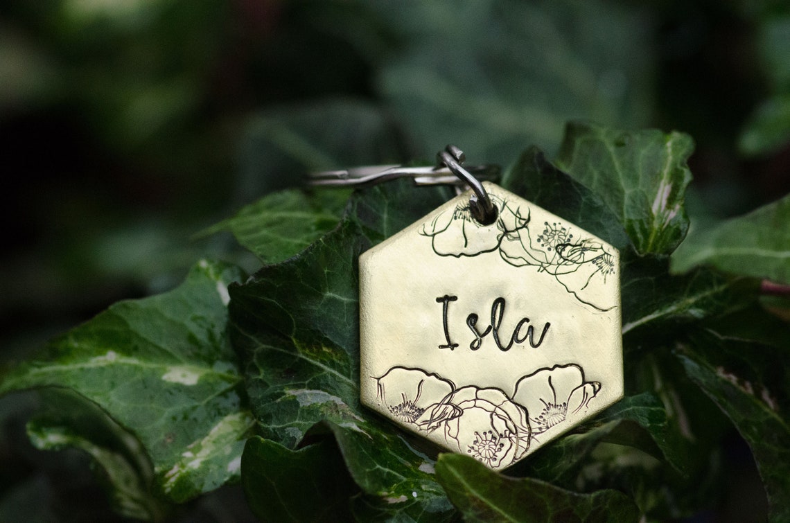 Poppies Dog Tag Personalized Pet ID Tag / Dog Name Tag - Etsy