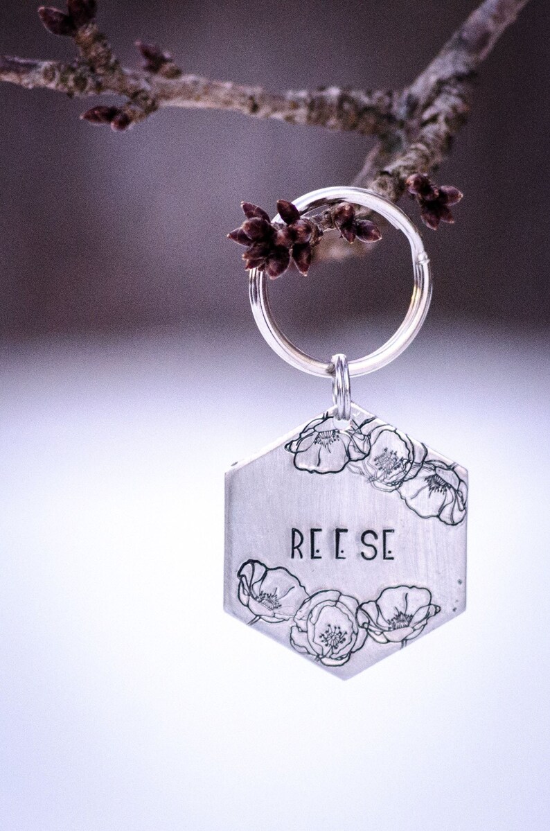 Poppies Dog Tag Personalized Pet ID Tag / Dog Name Tag - Etsy