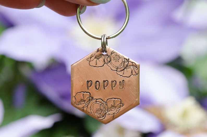 Poppies Dog Tag, Personalized Pet ID Tag / Dog Name Tag, Floral ...