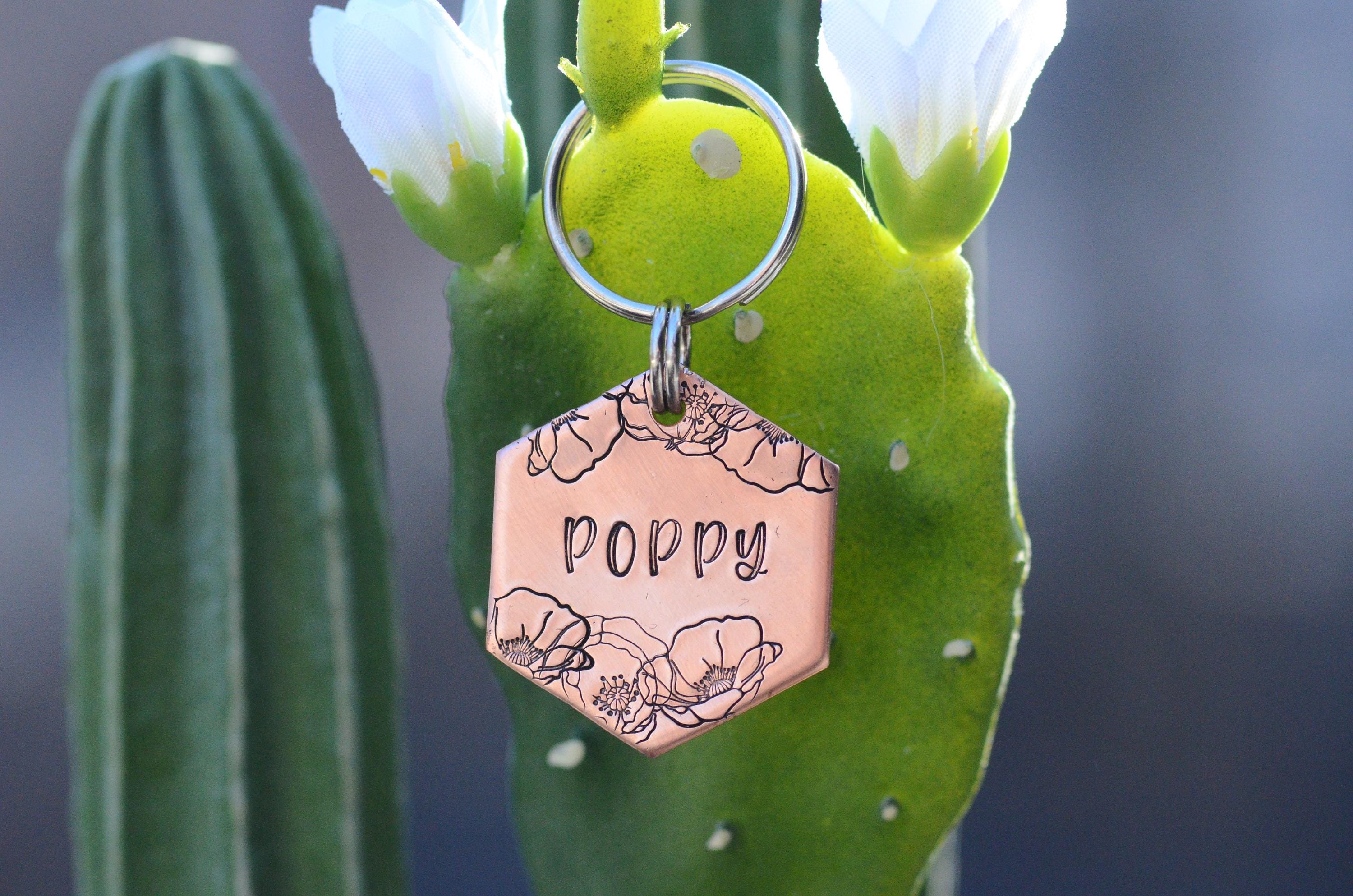 Poppies Dog Tag, Personalized Pet ID Tag / Dog Name Tag, Floral ...