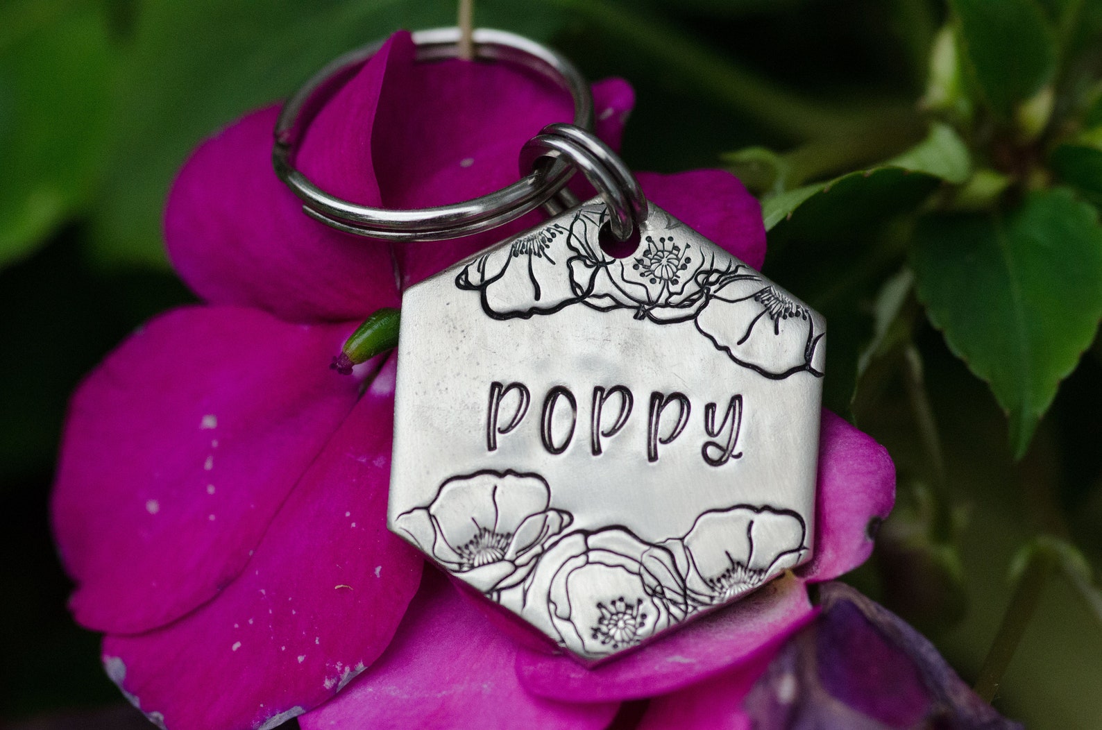 Poppies Dog Tag, Personalized Pet ID Tag / Dog Name Tag, Floral ...