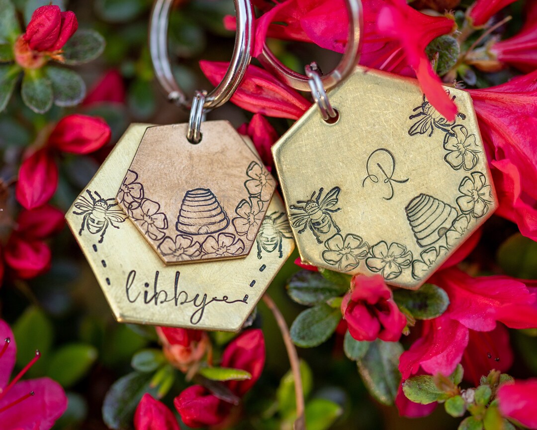Honeycomb / Personalized Dog Tag / Metal Pet ID Name Tag / Queen Bee ...