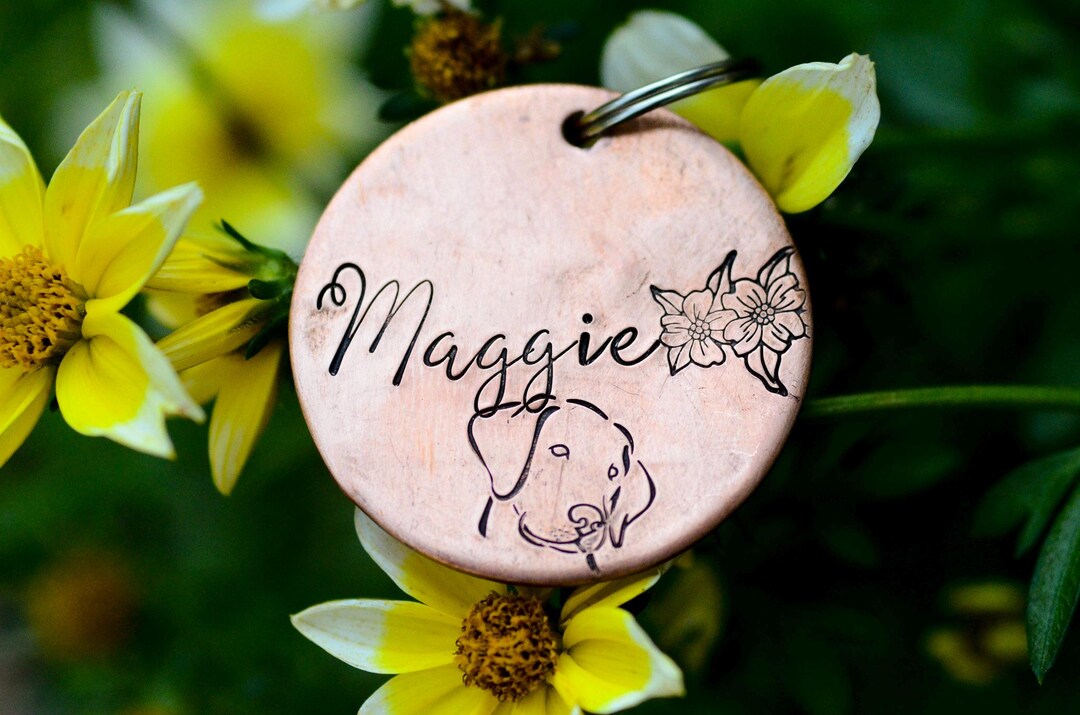 Dogwood Flowers + Labrador Retriever / Custom Hand Stamped Dog Tag ...