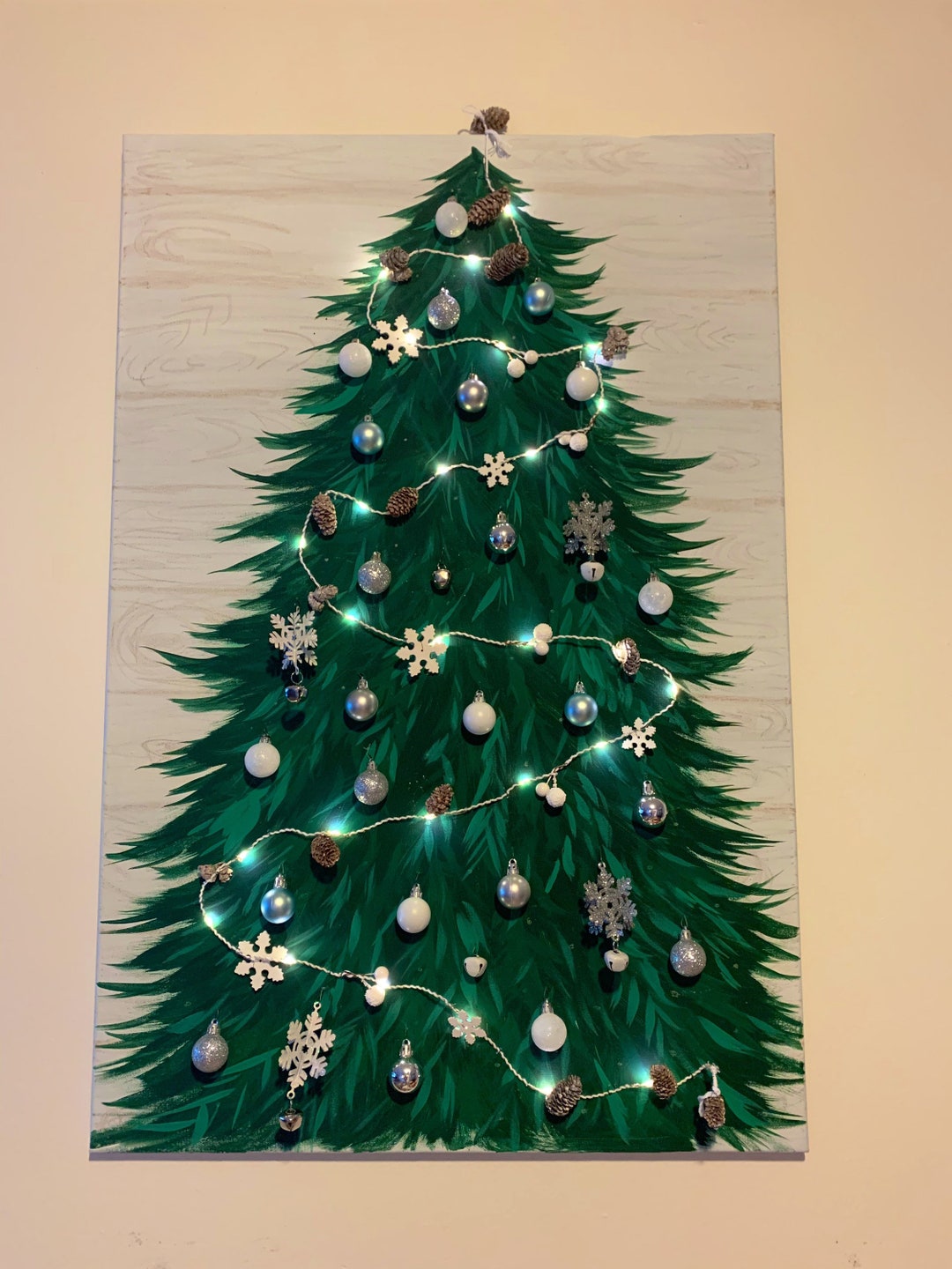 Christmas Tree Painting With Lights and Ornaments - Etsy