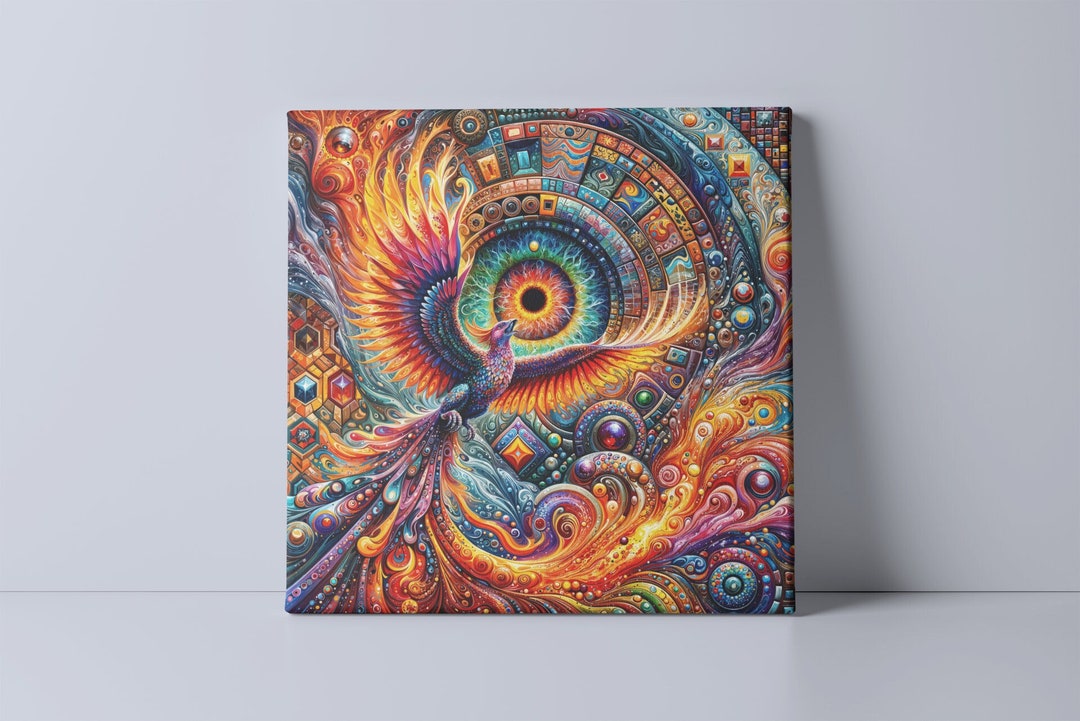 Quantum Phoenix Visionary Art Canvas Print, Rebirth Artwork, Visionary ...