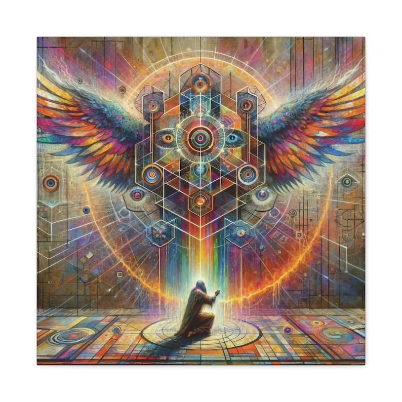 Rainbow Prayer Canvas Print, Phoenix Wings, Visionary Art, Psychedelic Decor, Inner Peace ...