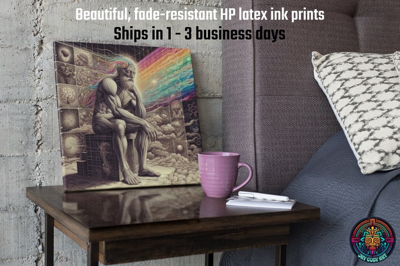 The Thinker of the Spirit, Rainbow Canvas Art Print, Trippy Wall Art ...