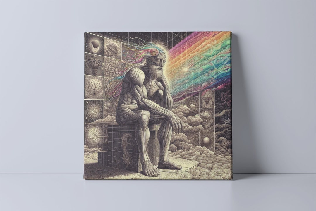 The Thinker of the Spirit, Rainbow Canvas Art Print, Trippy Wall Art ...