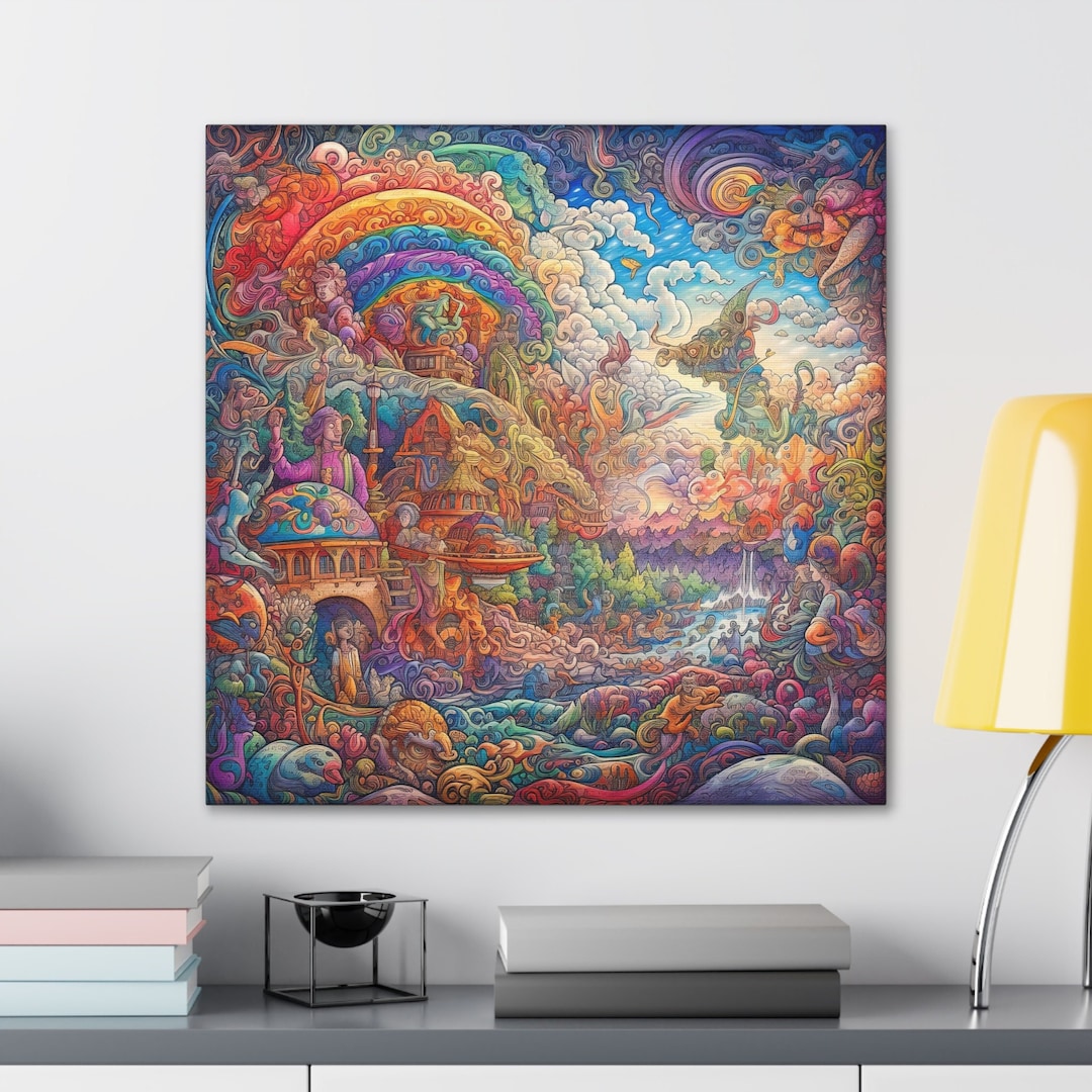 Heaven on Earth Art Canvas, Unique Tribal Vibrant Trippy Gift Living ...