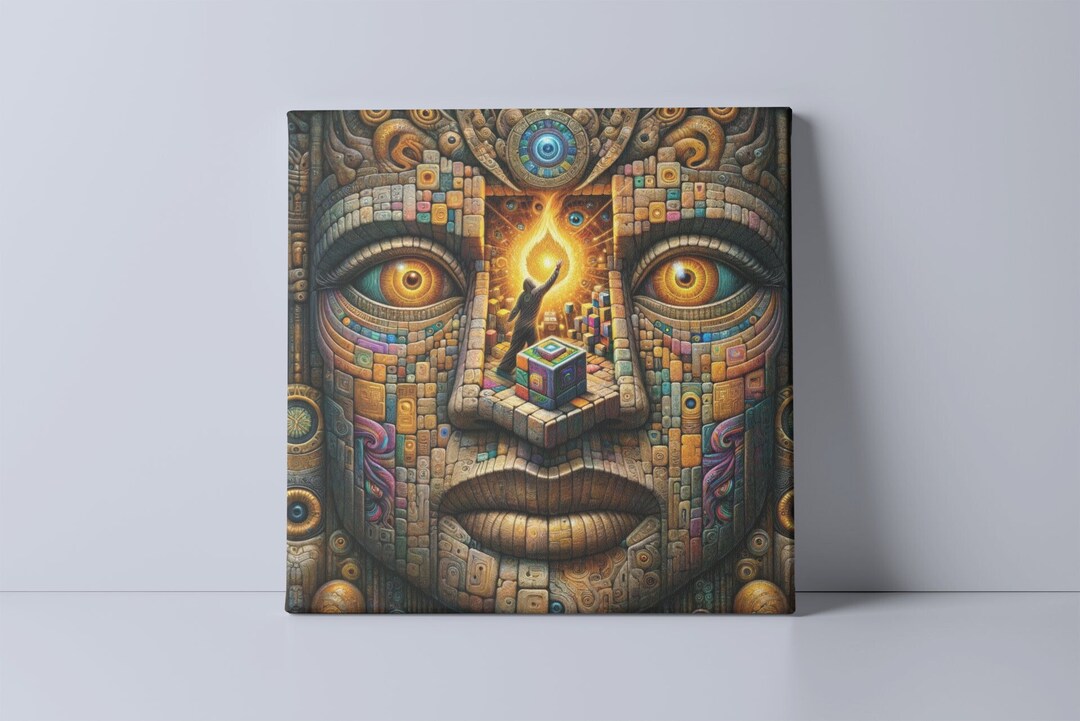 Mayan Relic, Visionary Art Canvas Print, Cosmic Gateway, Spiritual ...