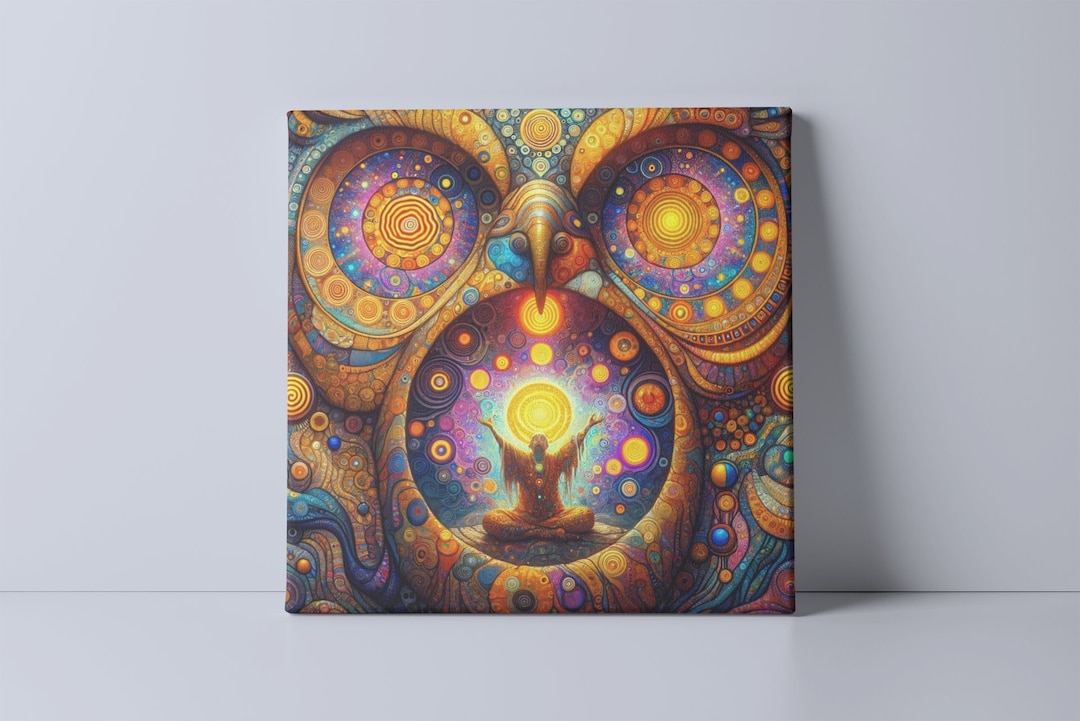 Psychedelic Owl Eyes Canvas Print, Mystic Meditation Art, Stress Relief ...