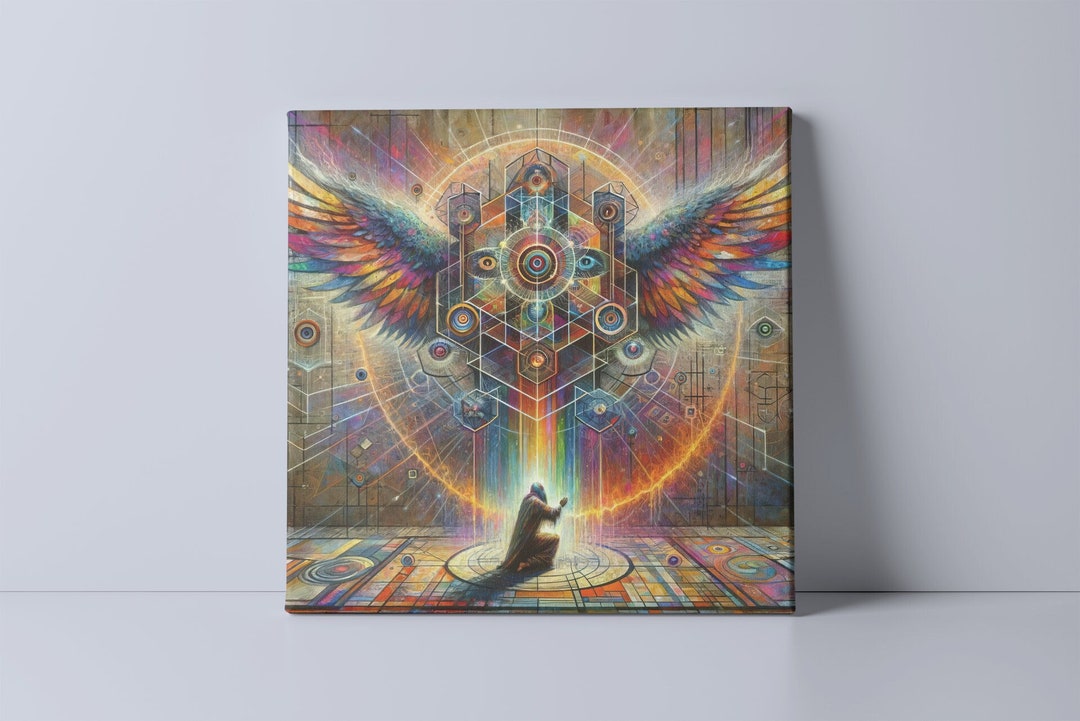 Rainbow Prayer Canvas Print, Phoenix Wings, Visionary Art, Psychedelic ...