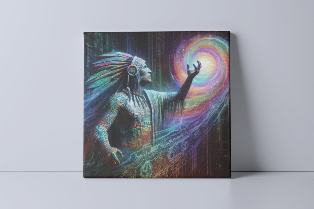 Holographic Shaman Canvas Print, Visionary Art Rainbow Spirit Energy ...