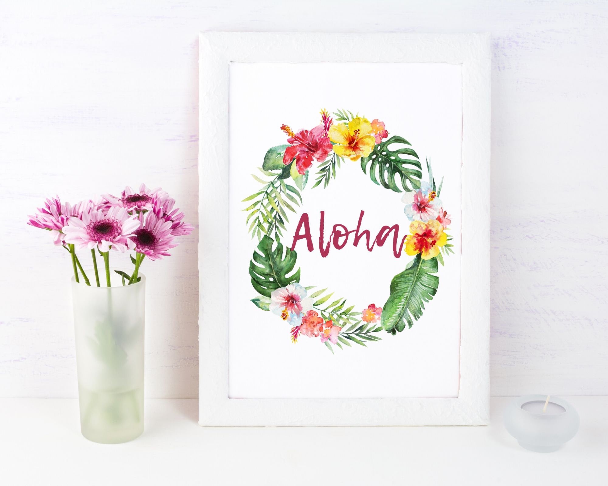 Aloha Tropical Wreath Wall Art Instant Download Watercolor - Etsy