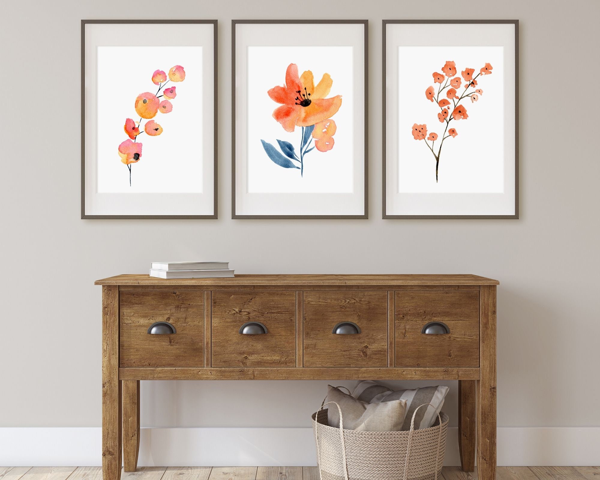 Set of 3 Coral Flower Stems Instant Download Printable Art - Instant ...