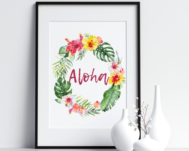 Aloha Tropical Wreath Wall Art Instant Download Watercolor - Etsy