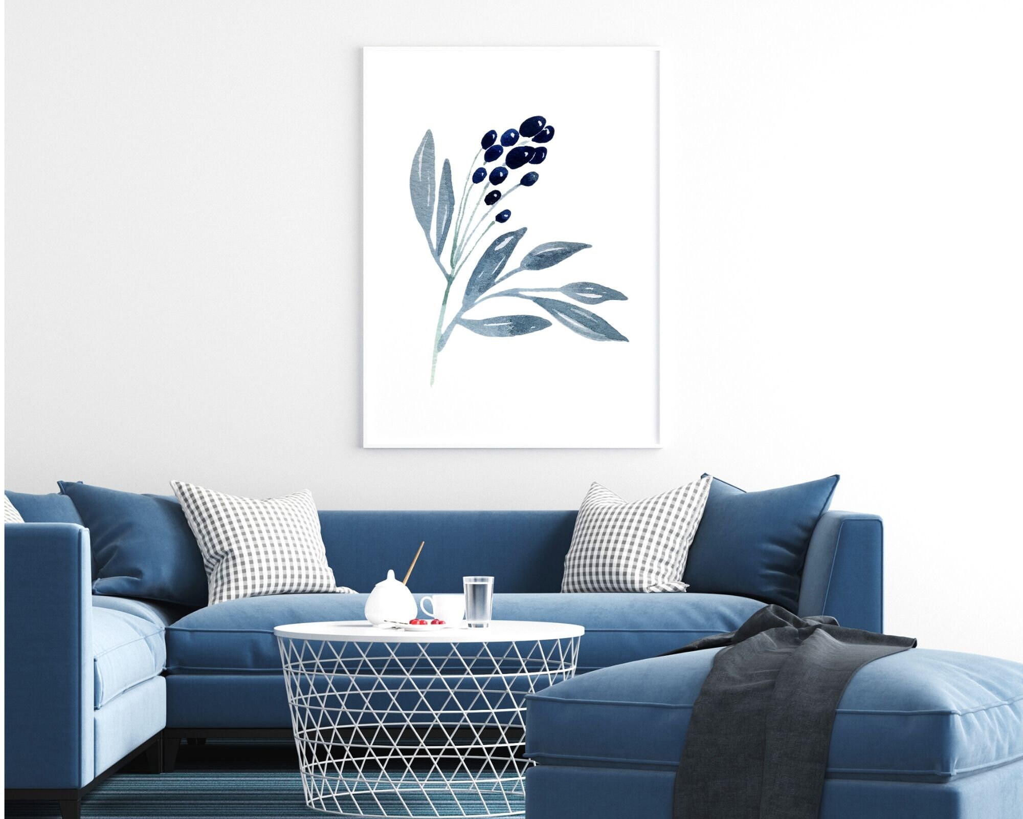 Blue Watercolor Flower Print, Printable Wall Art, Flower Stem Art Print ...