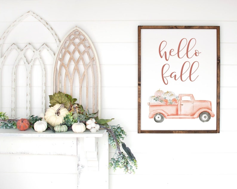 Hello Fall Pickup Truck Filled With Pumpkins Printable Digital Download ...
