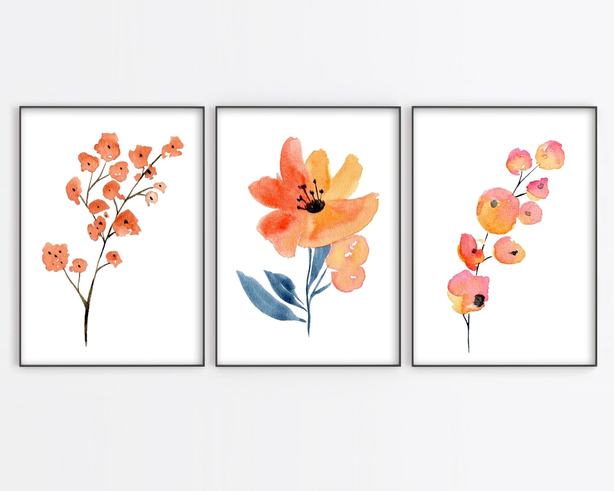 Set of 3 Coral Flower Stems Instant Download Printable Art - Instant ...