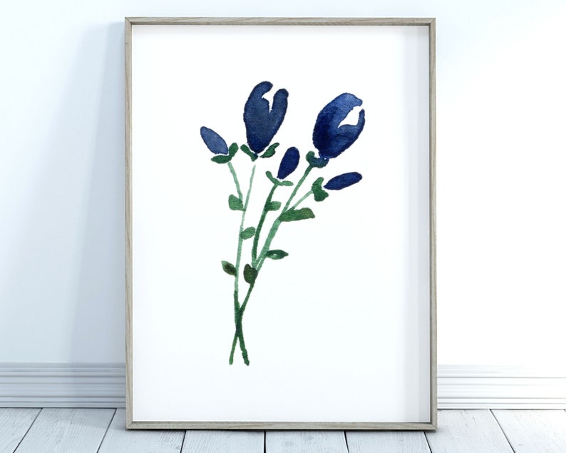 Navy Blue Flower Stem 3 Printable Art Instant Download Art - Etsy