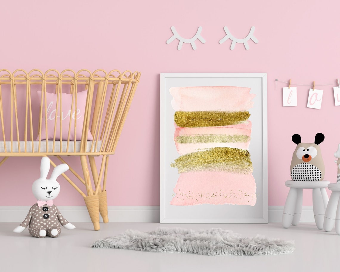 Abstract Pink and Gold Wall Art Watercolor Brushstrokes - Etsy