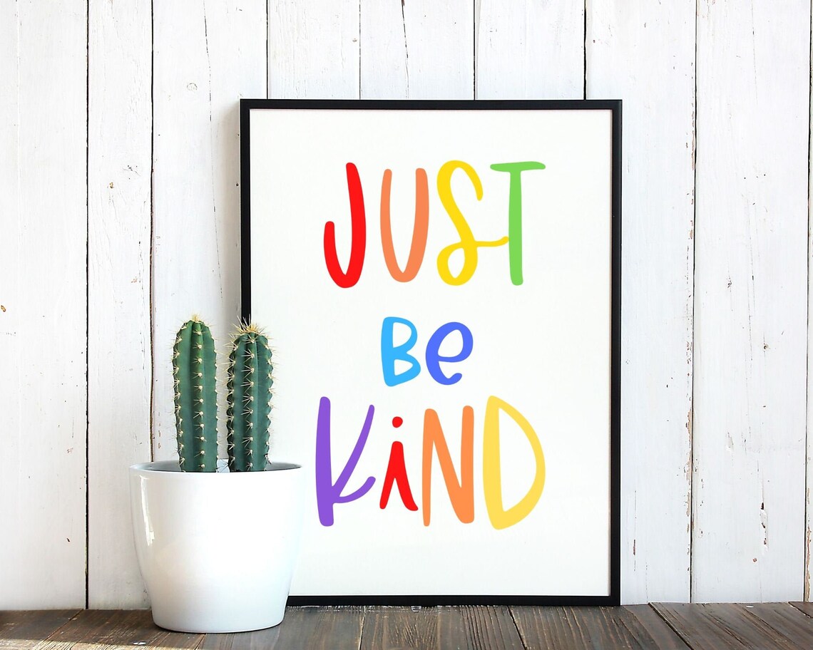 Be Kind Poster, Rainbow Colored Wall Art, Kindness Print, Positive ...