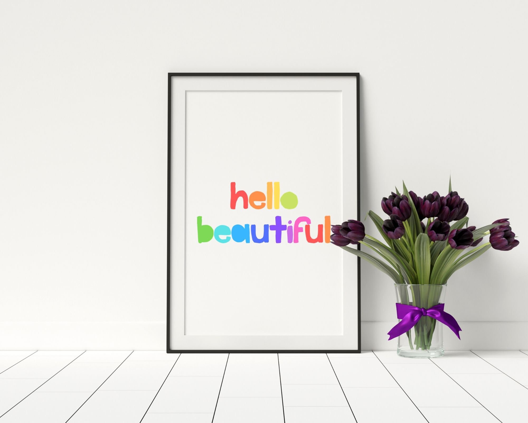Hello Beautiful | Girlfriend Gift | Rainbow Art | Teen Girl Bedroom ...