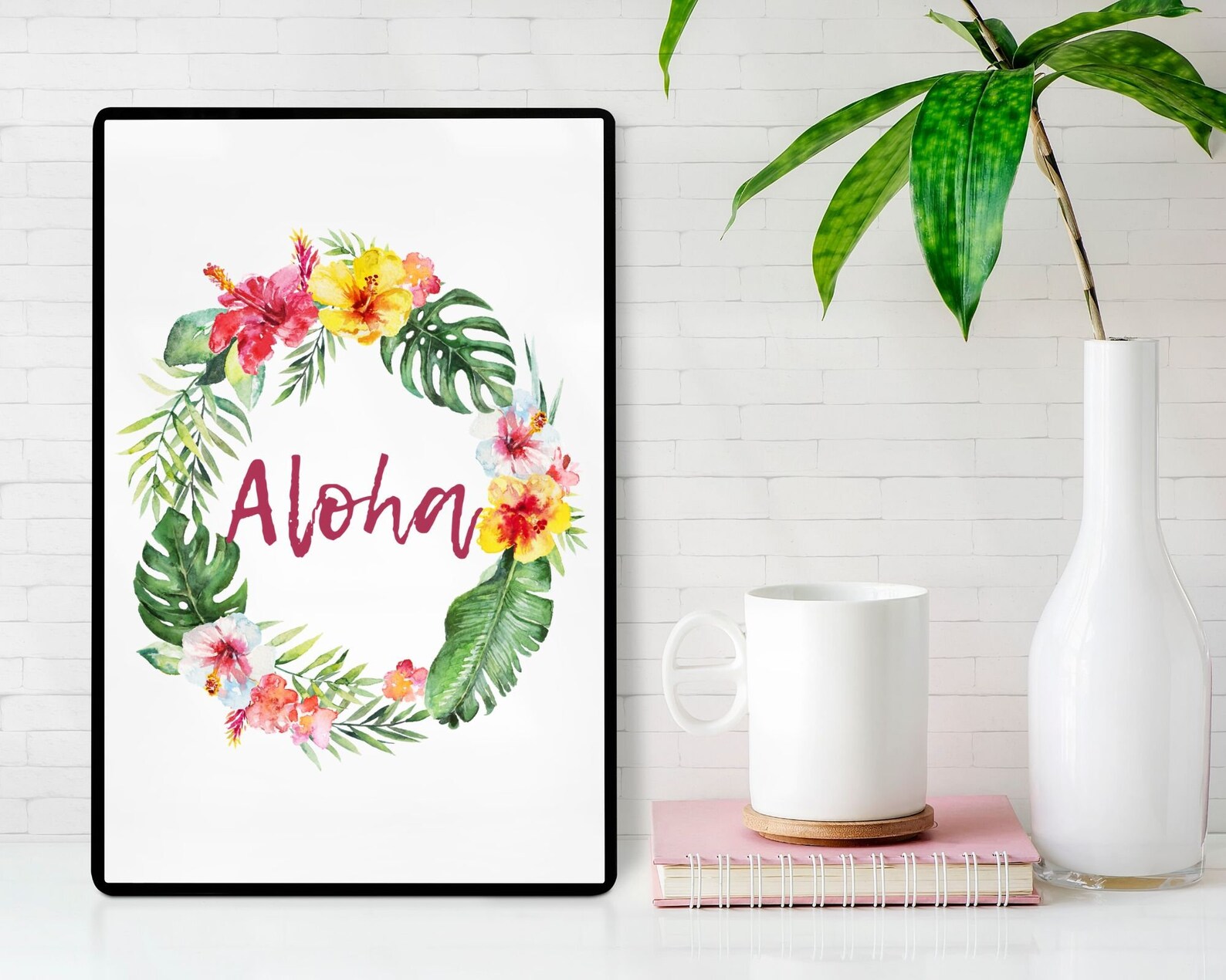 Aloha Tropical Wreath Wall Art - Instant Download Watercolor Art Print ...