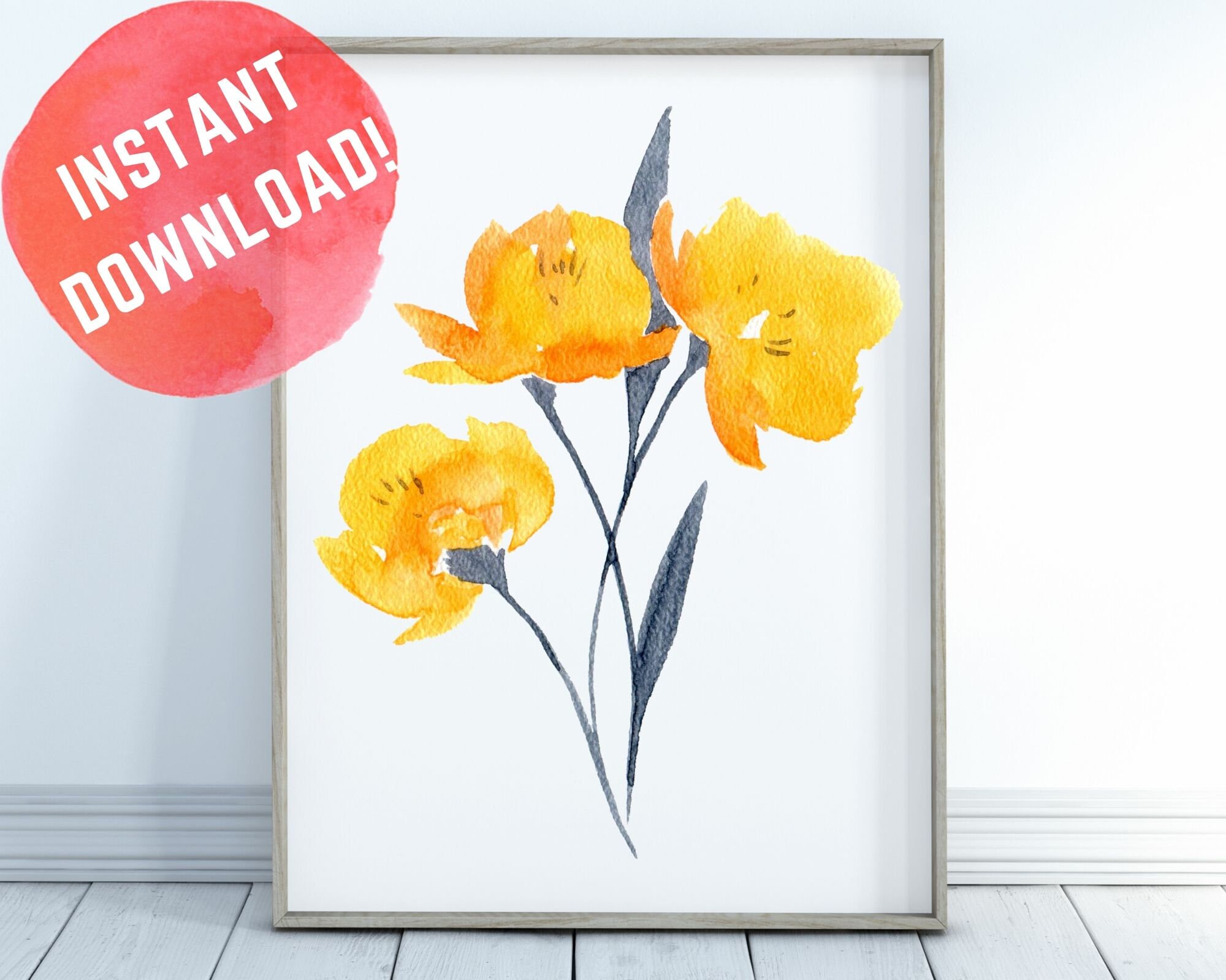 Yellow Flowers 2 Watercolor Flower Art Printable - Instant Download ...