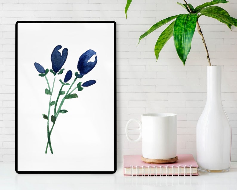 Navy Blue Flower Stem 3 Printable Art Instant Download Art - Etsy