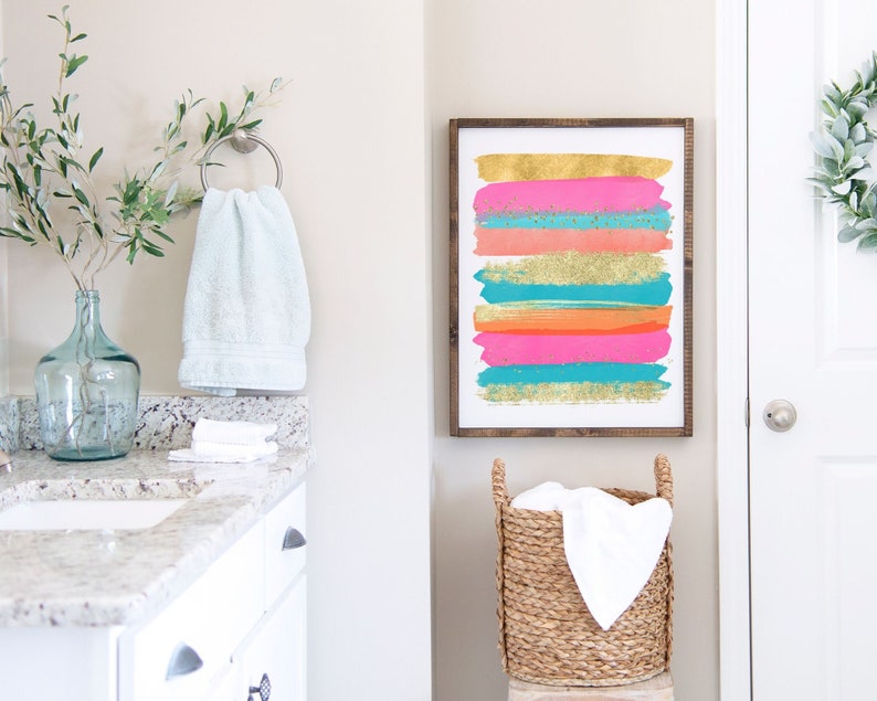 Bright Colored Wall Art Coral Pink Teal Gold Wall Art | Etsy