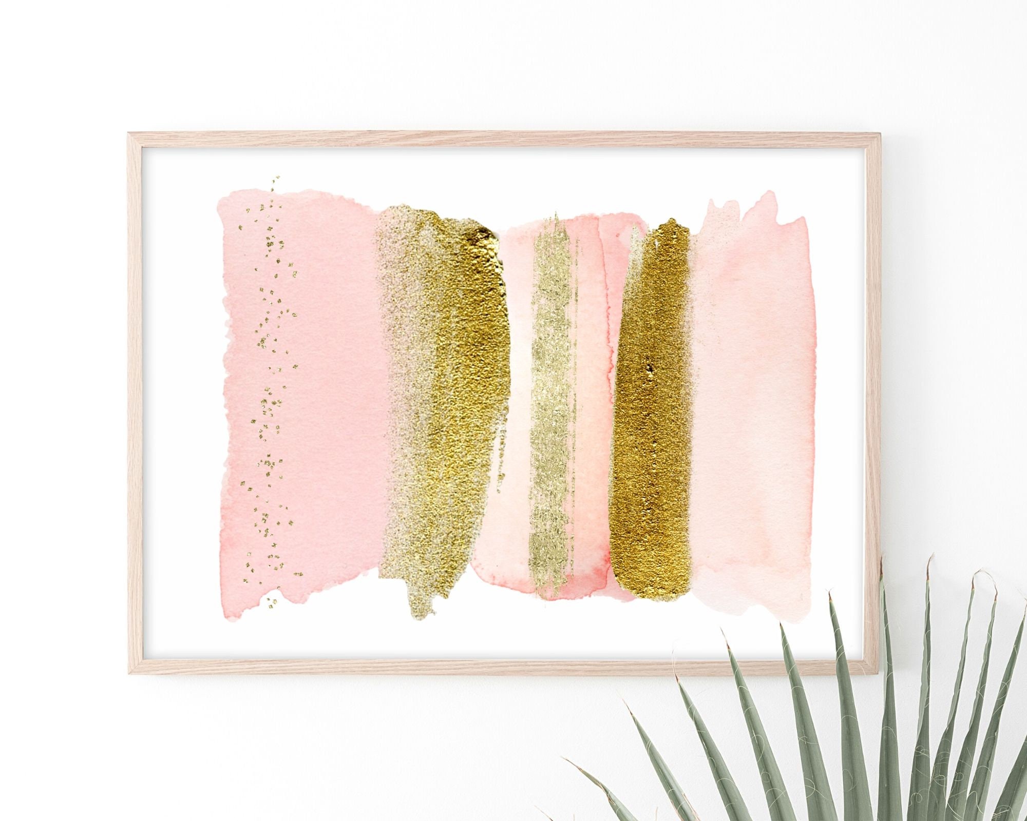 Abstract Pink and Gold Wall Art, Watercolor Brushstrokes Print, Instant ...