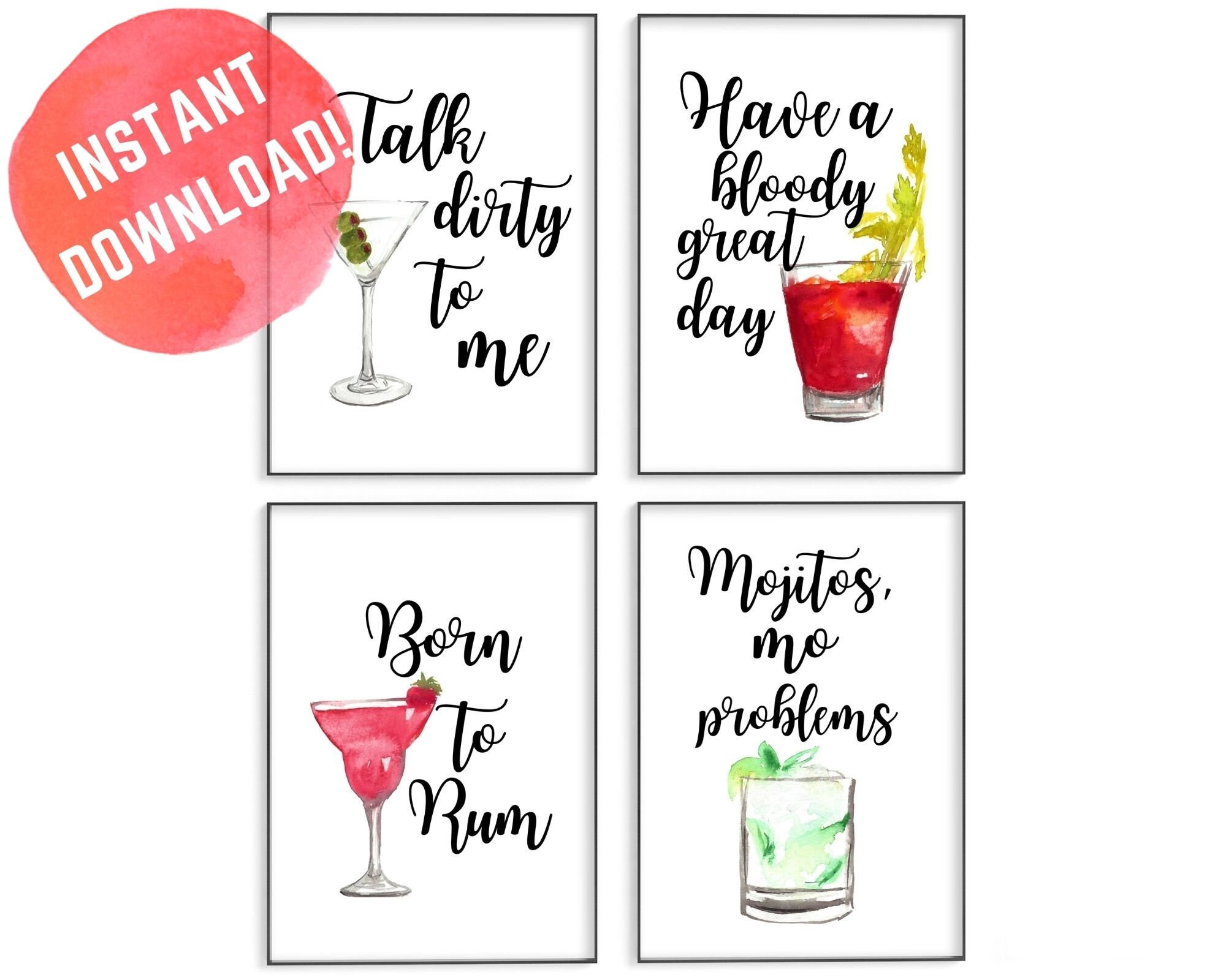 Set of 4 Cocktails Wall Art, Printable Bar Wall Art, Digital Download ...