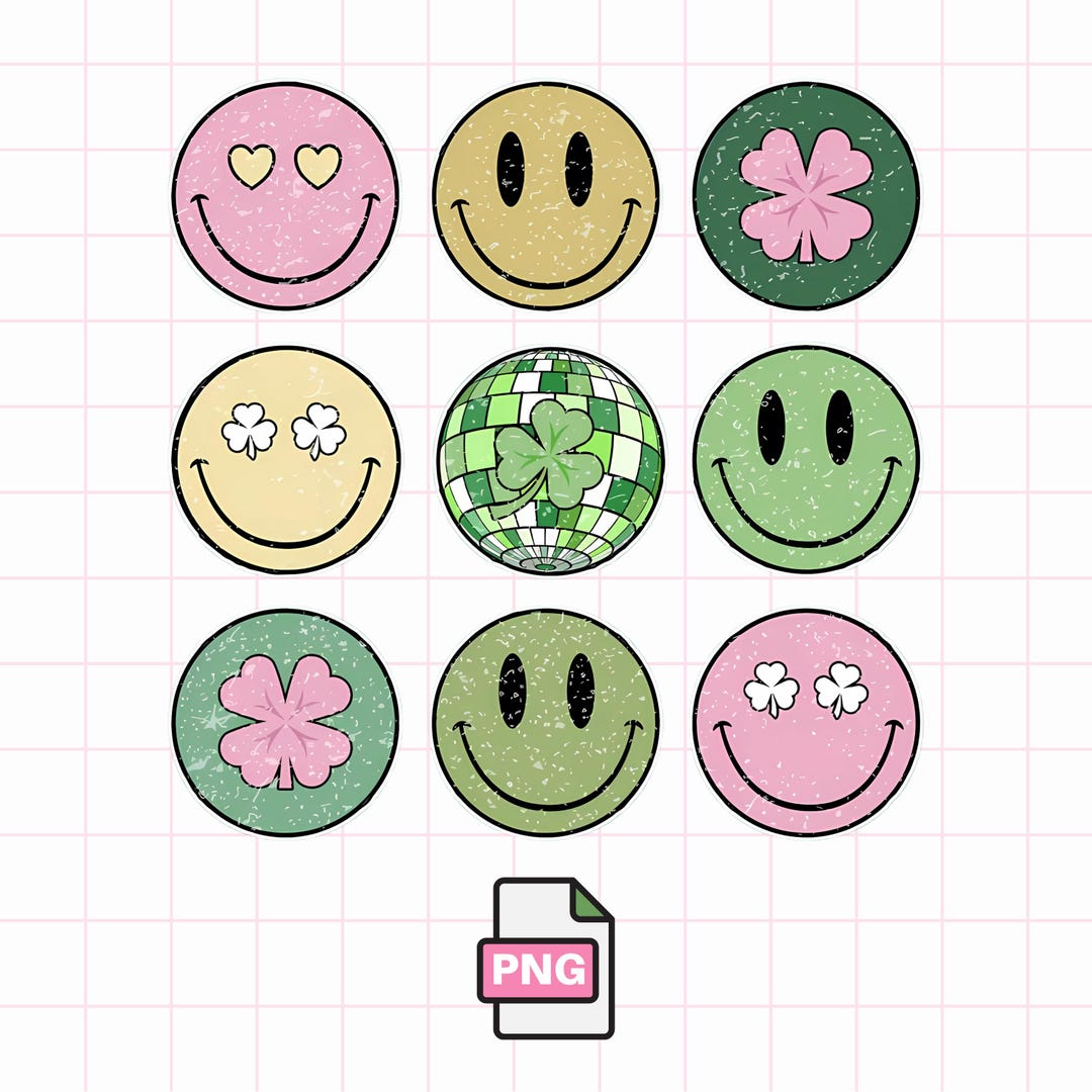 Shamrock Smile Face Disco Retro Groovy St Patricks Day Lucky Tall PNG ...
