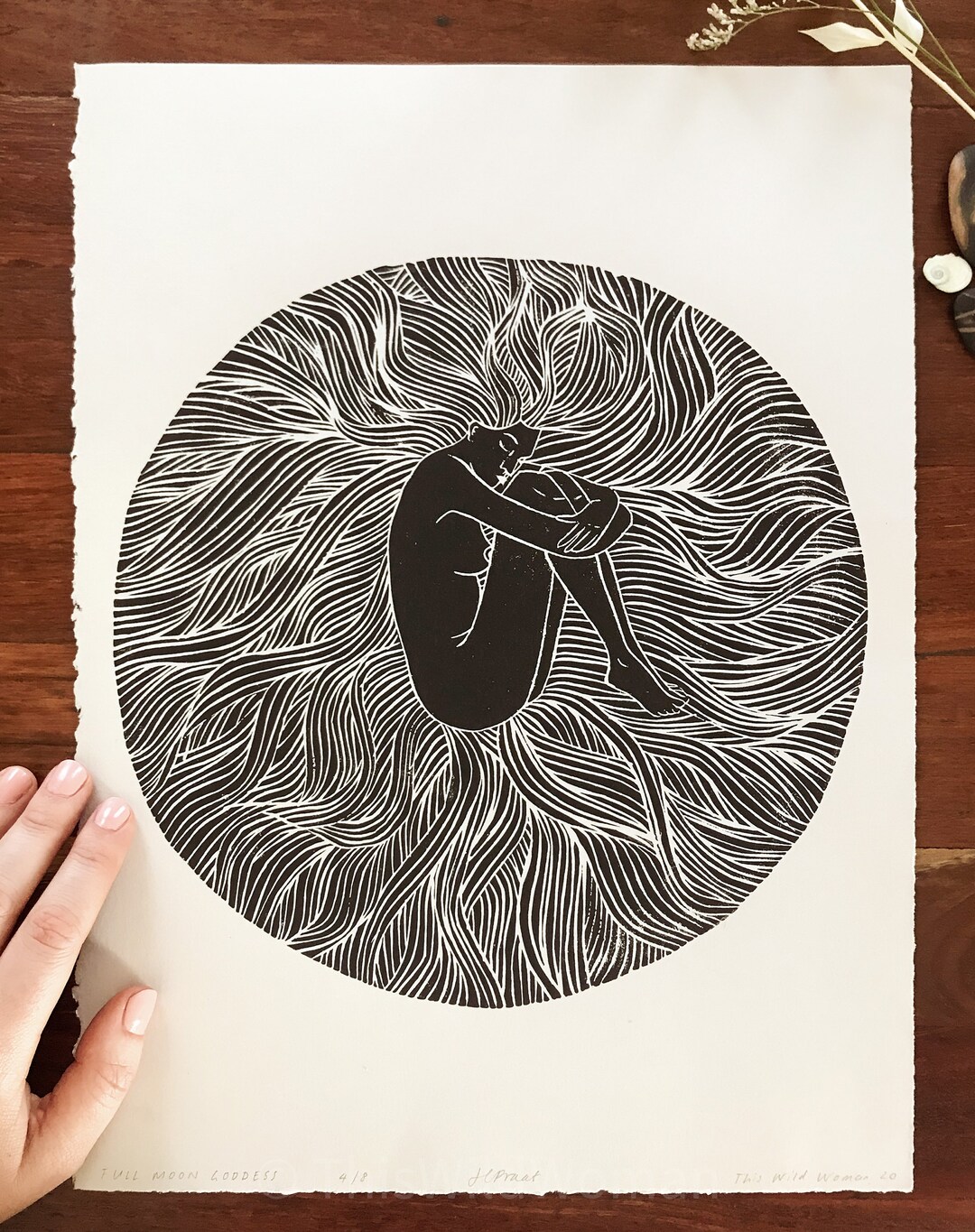 Full Moon Goddess, Linocut, Moon Phases Prints, Blockprint, Handprinted ...