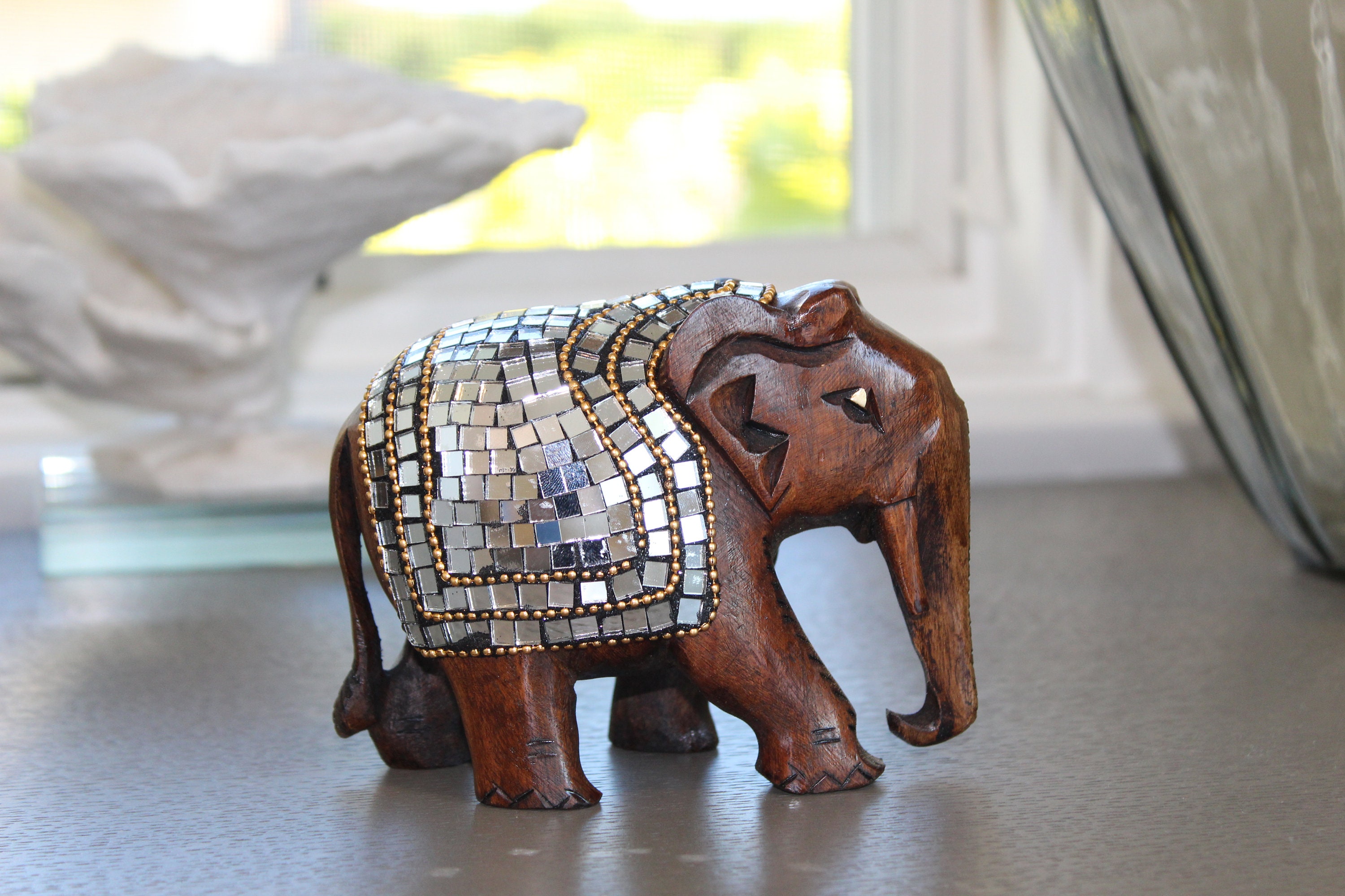 Mirrored Mosaic Wooden Elephant Wooden Woodwork Animal | Etsy