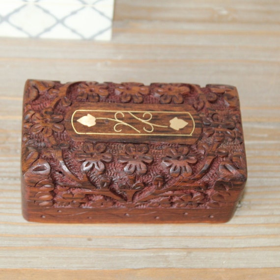 Small Wooden Box with brass inlay | Etsy