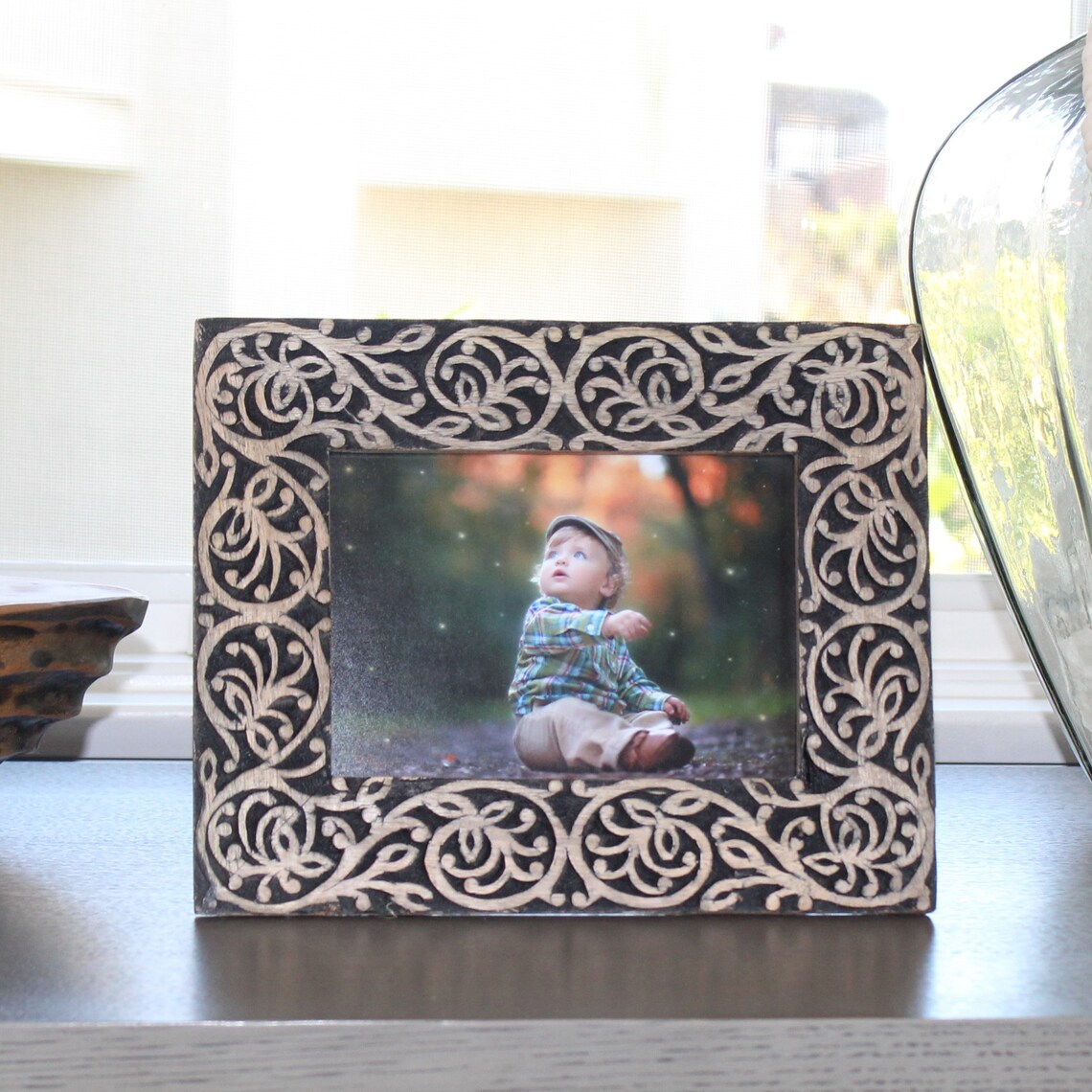 Hand Carved Floral Vine Motif Wooden Picture Frame - Etsy Denmark