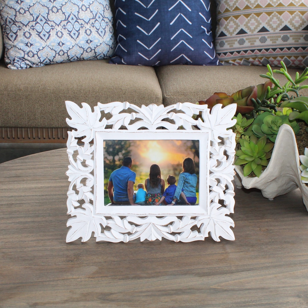 Hand Carved Wooden Picture Frame With Leaf Design, Photo Frame, Wedding ...