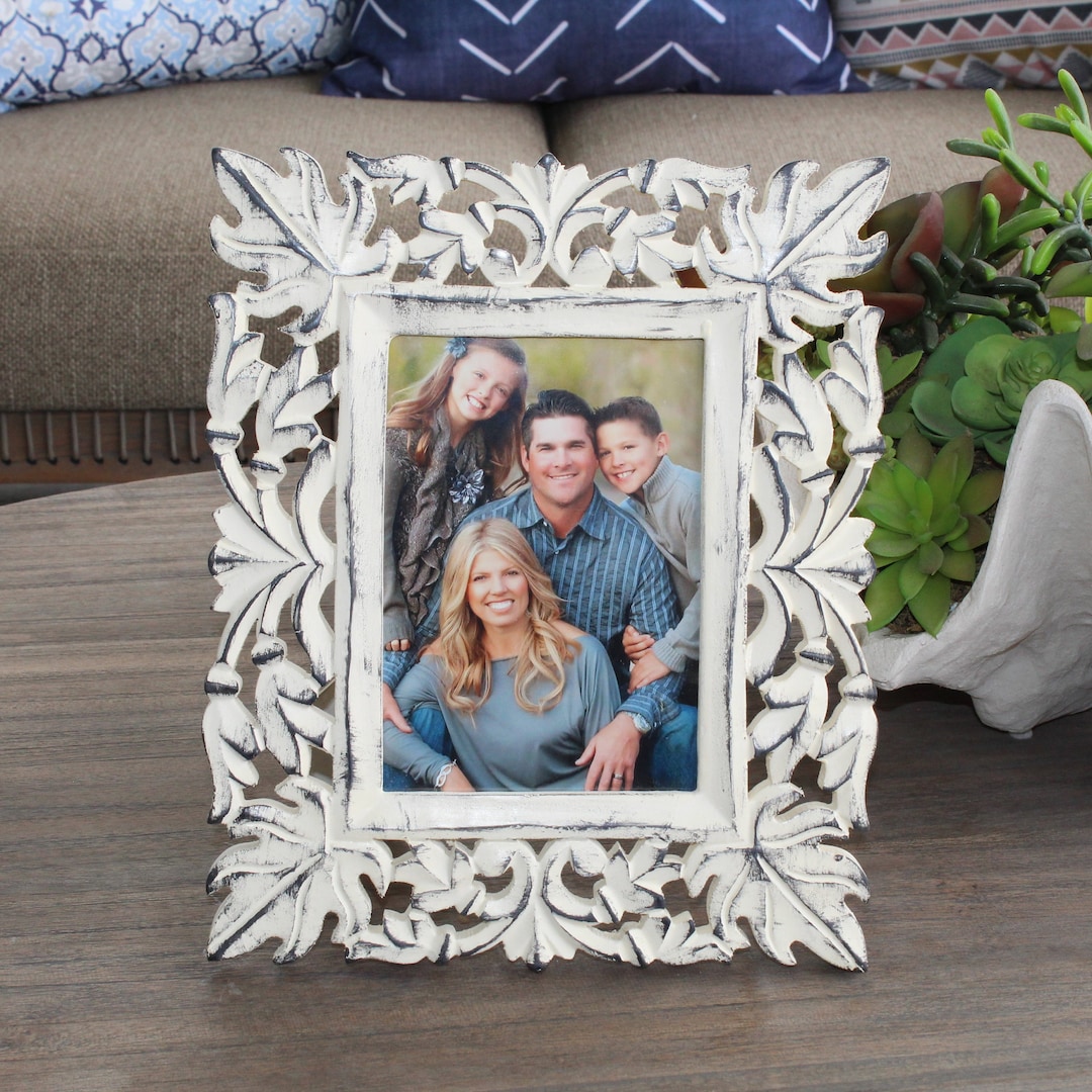 Rustic Hand Carved Wooden Picture Frame With Leaf Design - Beautiful ...