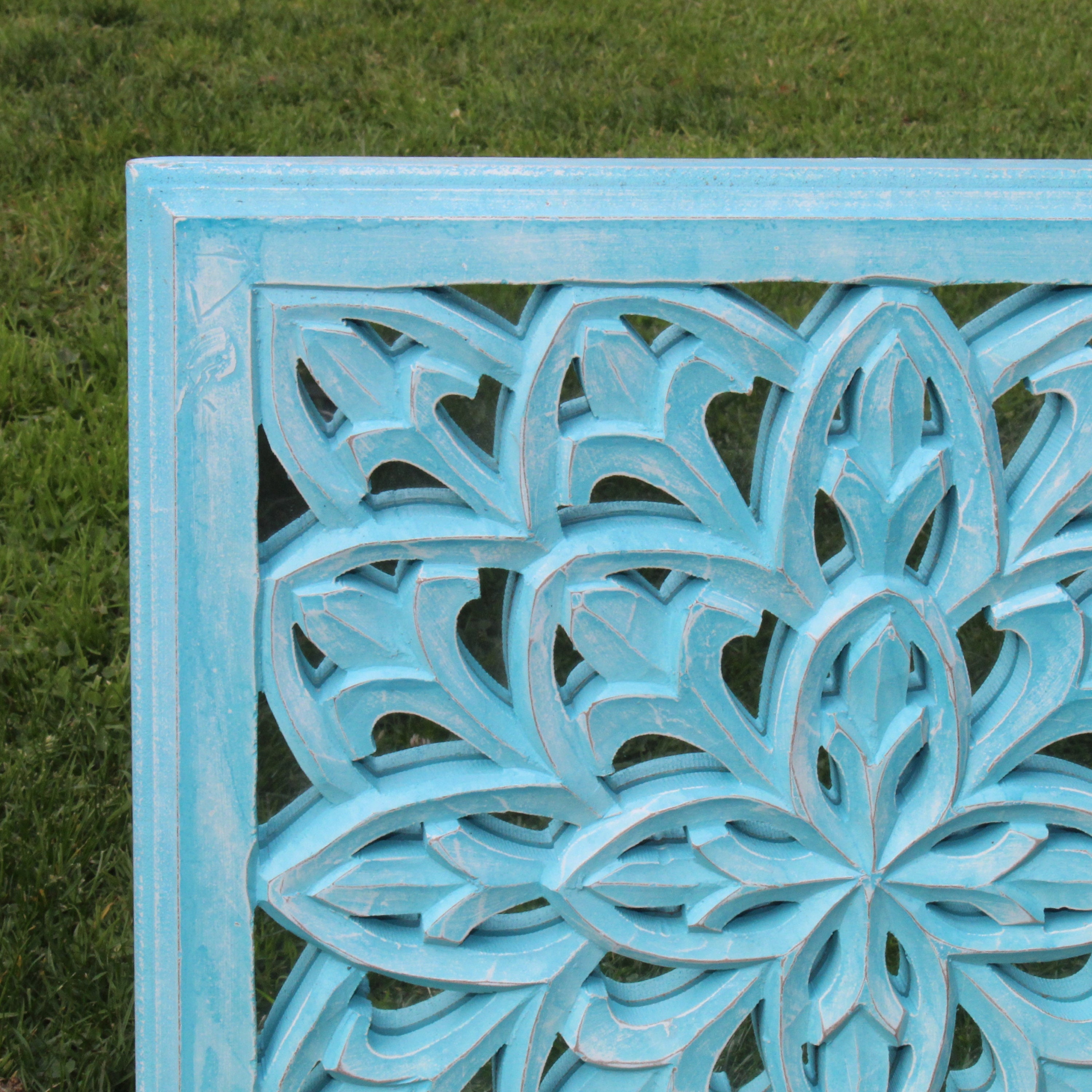 Sky Blue Mirrored Wall Medallion: Hand Carved Wooden Art Plaque - Etsy