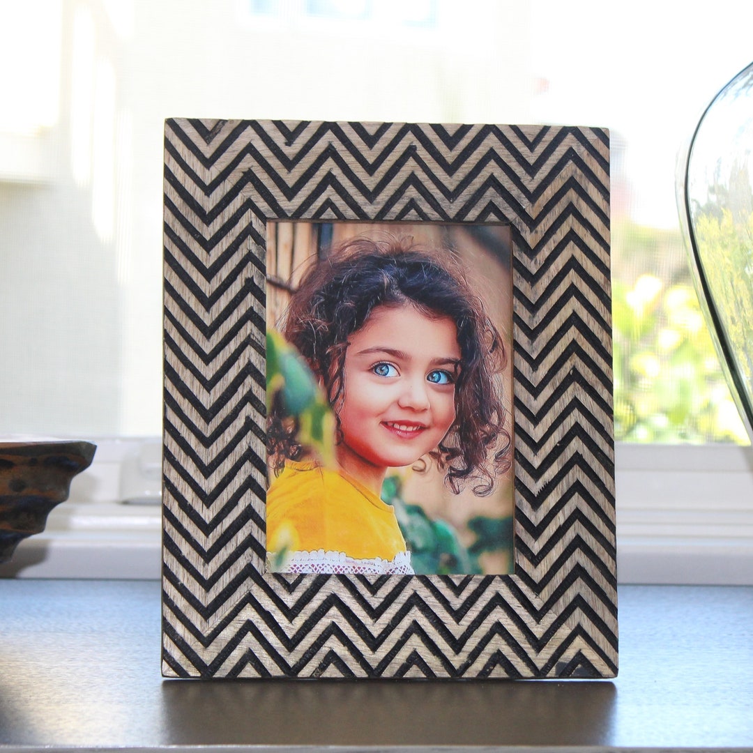 Hand Carved Mango Wood Picture Frame: Geometric Bohemian Decor, 5x7 - Etsy