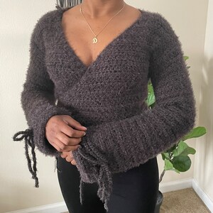 Fuzzy Chunky Yarn Handmade Long Bell Sleeve Crochet Wrap Top, Long ...