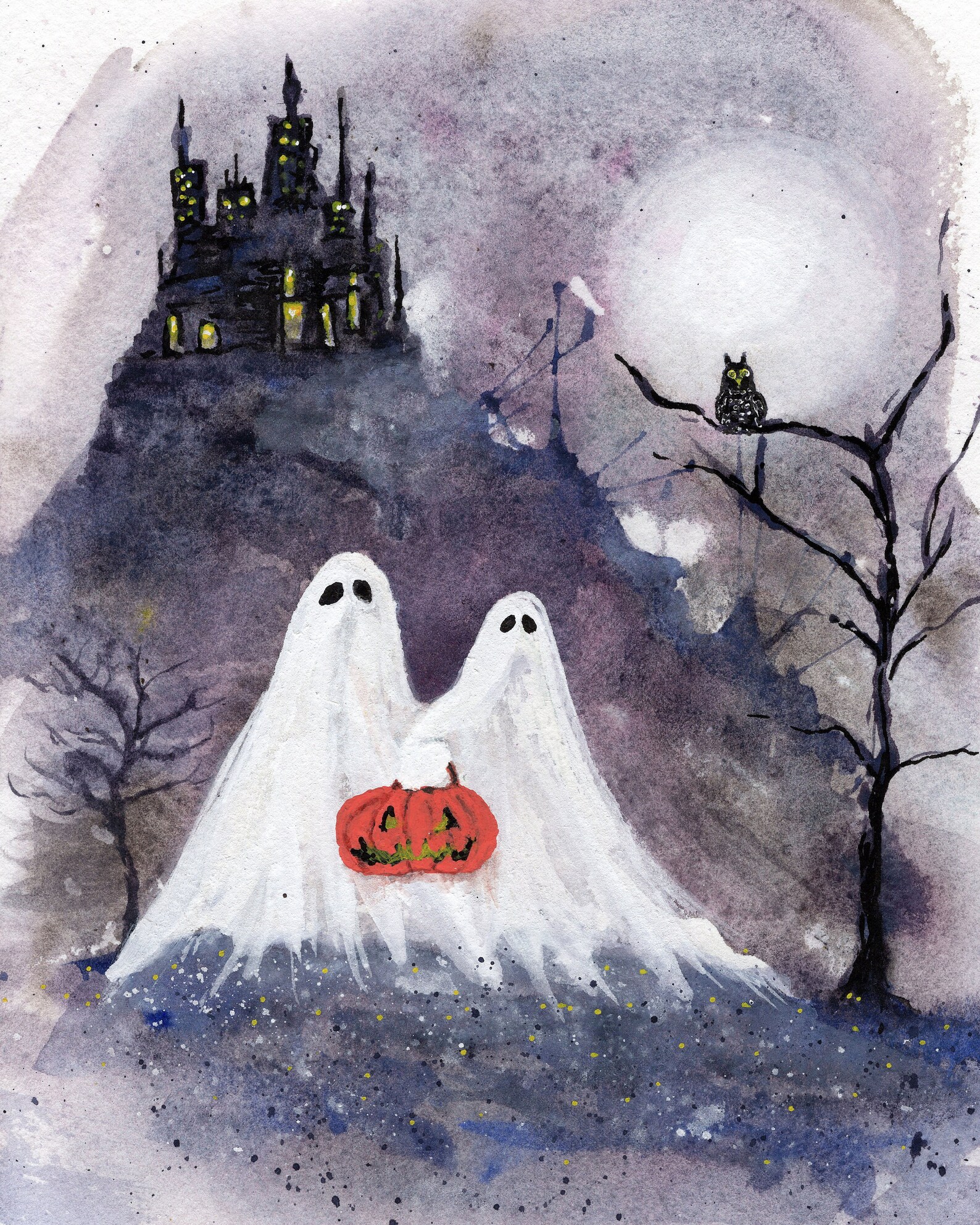 Original Watercolor Halloween Painting. Hand Painted. Halloween Wall ...
