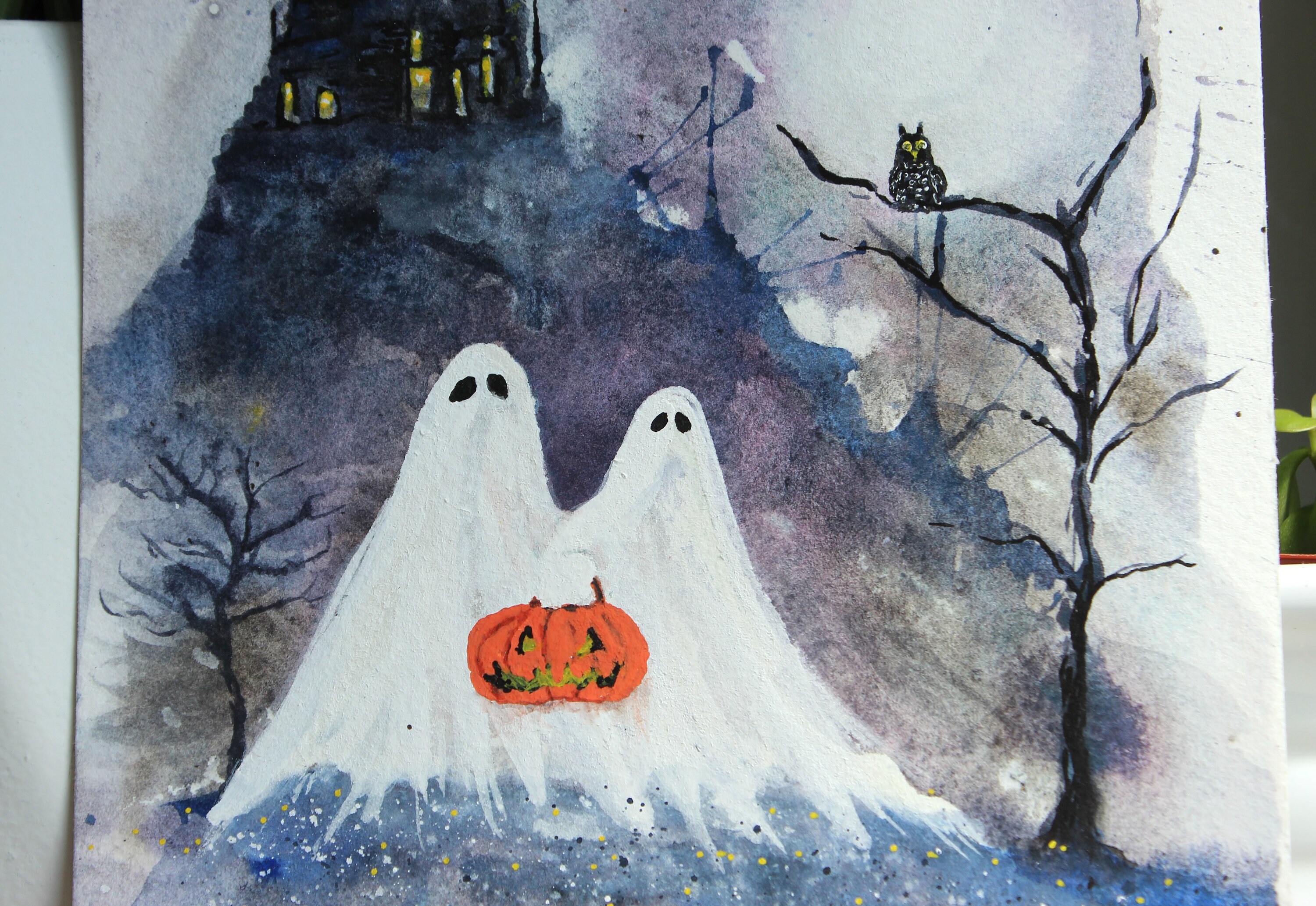 Original Watercolor Halloween Painting. Hand Painted. Halloween Wall ...