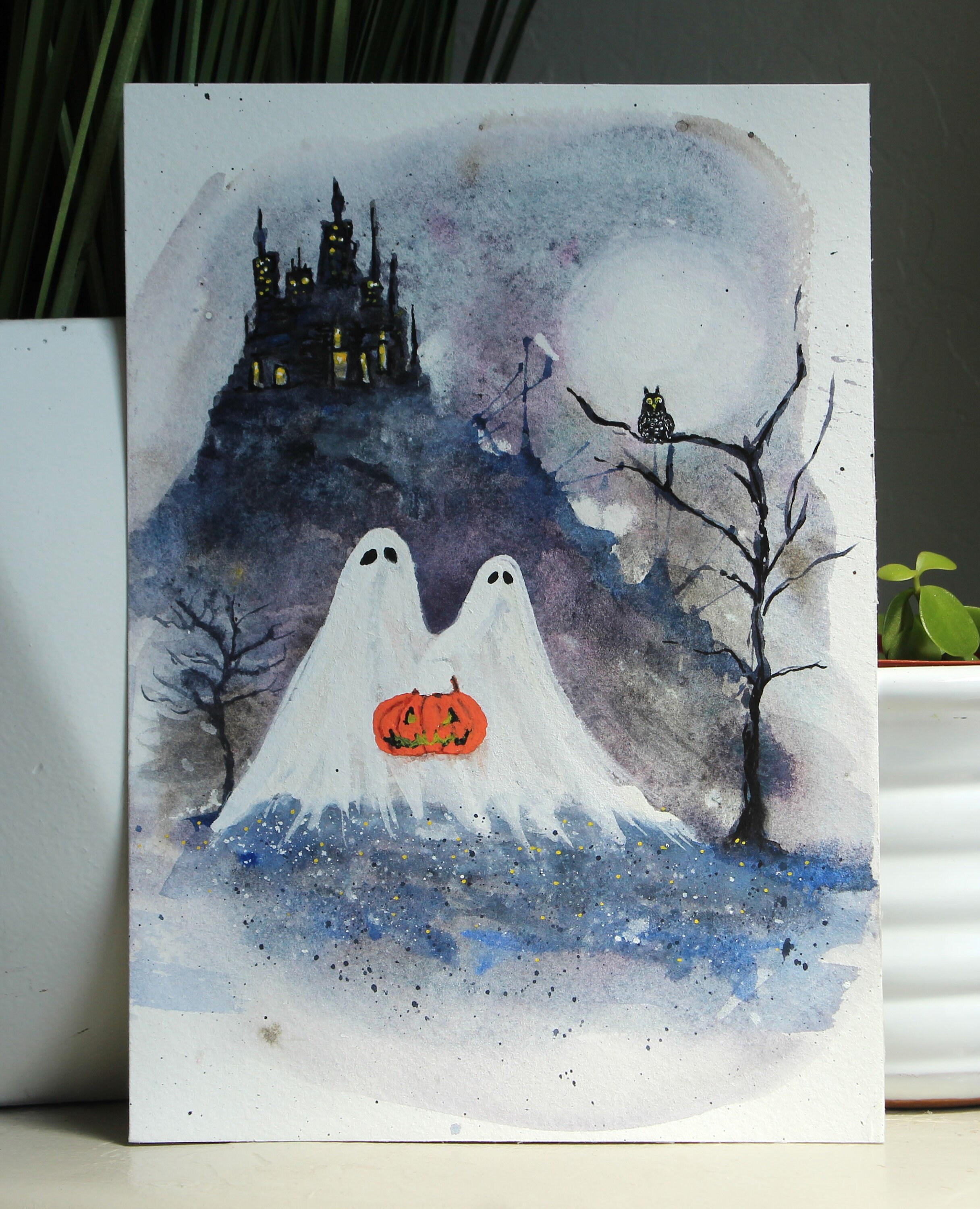 Original Watercolor Halloween Painting. Hand Painted. Halloween Wall ...