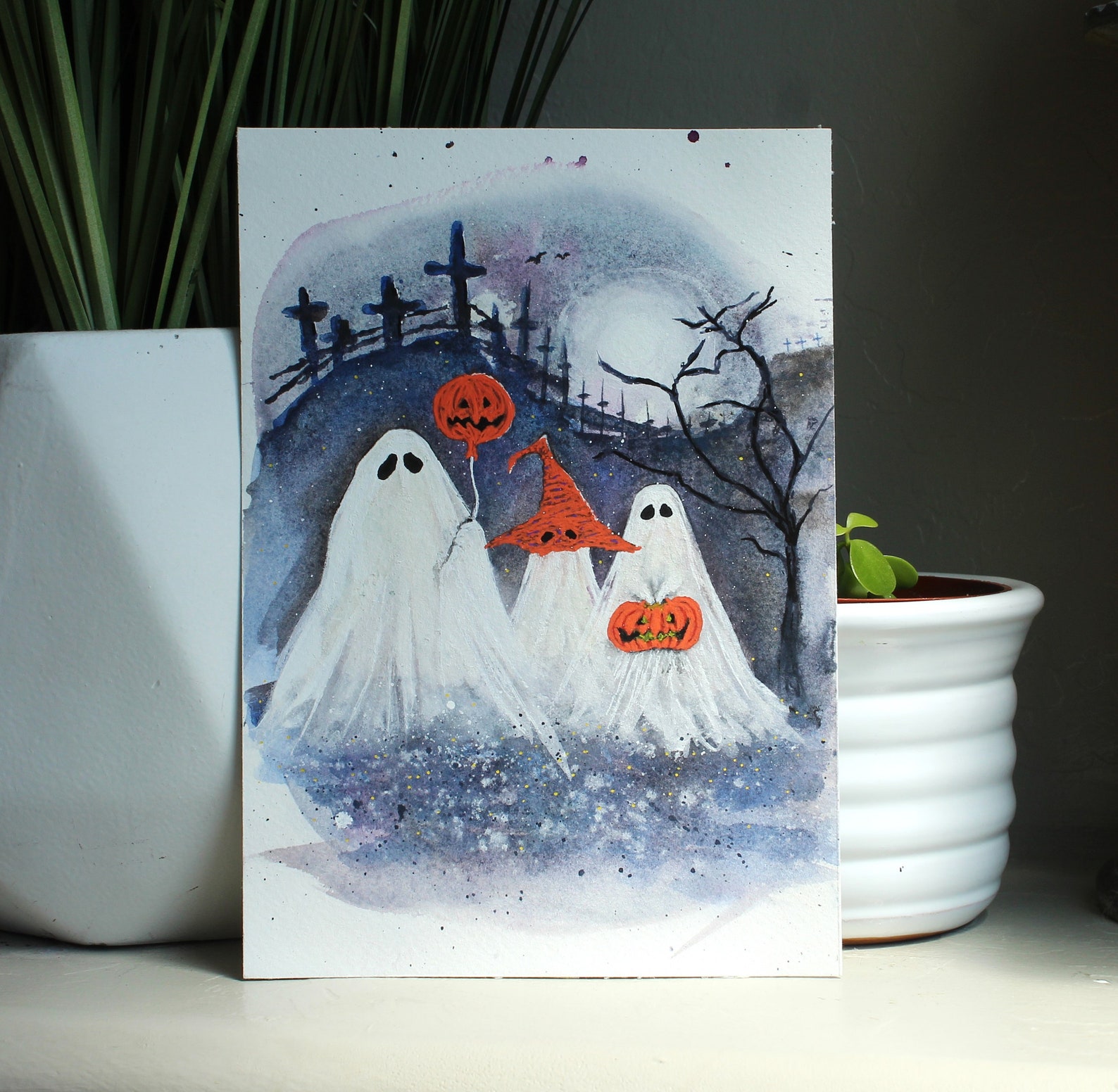 Original Watercolor Halloween Painting. Hand Painted. Halloween Wall ...