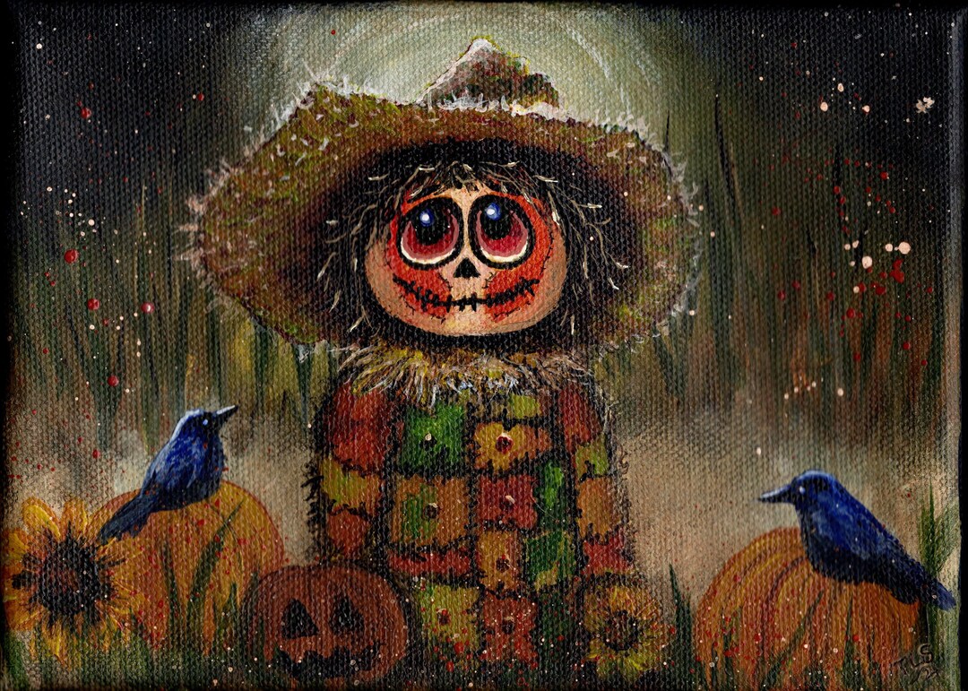 Scarecrow Acrylic Painting, Scarecrow Painting on Canvas, Halloween ...