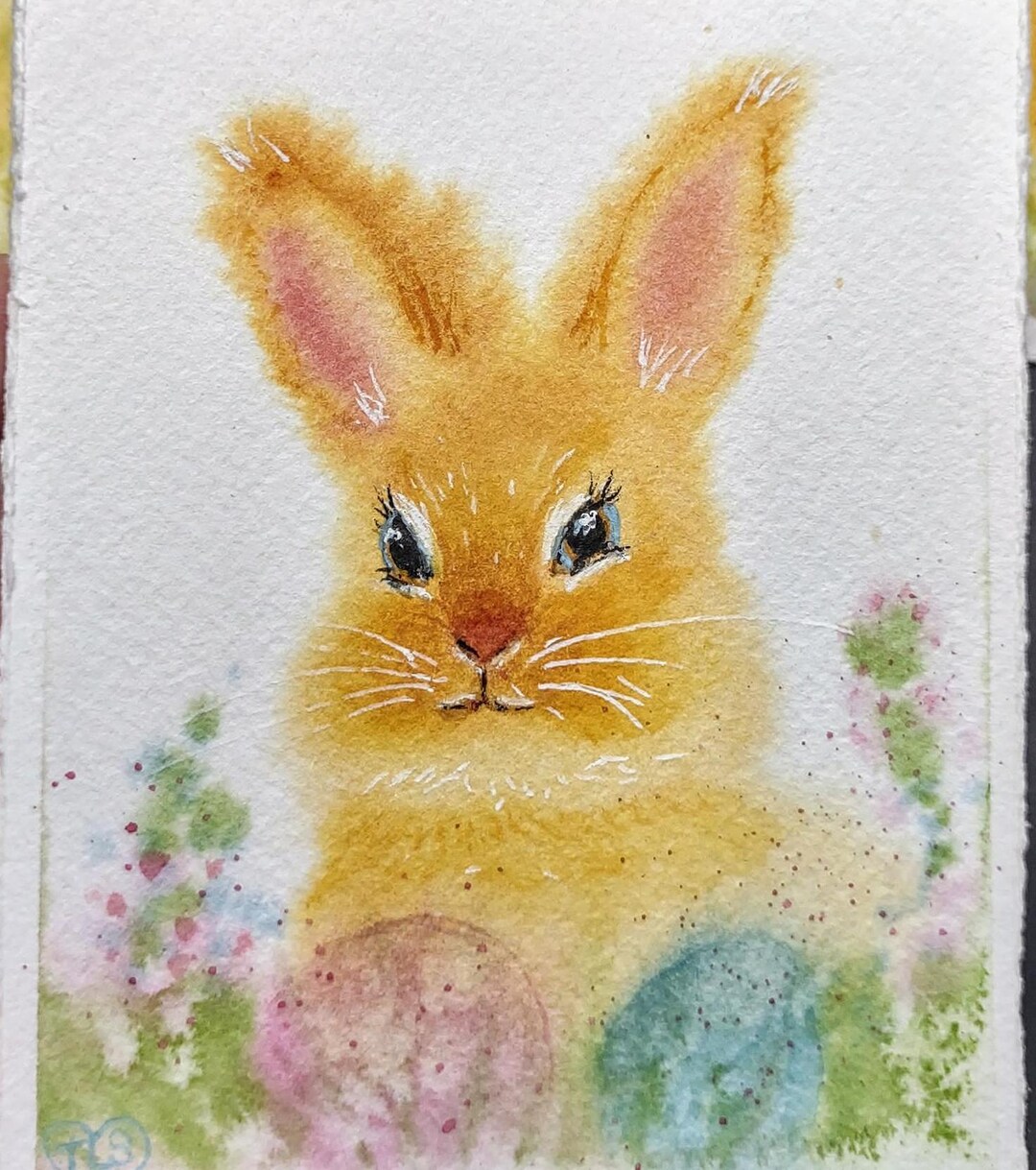 Bunny Rabbit Painting, Original Watercolor Easter Bunny Painting, Small ...